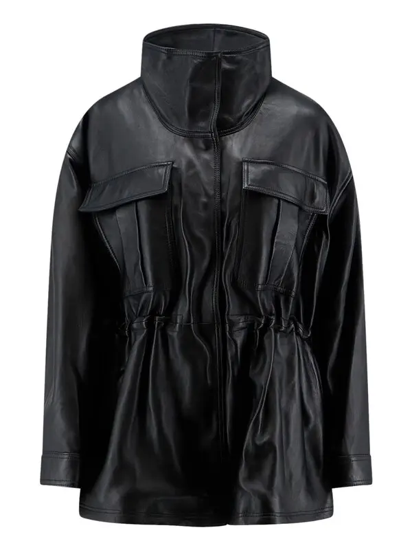 RÓHE Leather Jacket With Drawstring Waist - Black