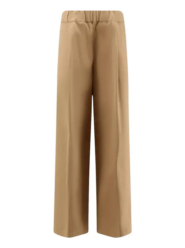 SEMICOUTURE High-waisted Wide Leg Stretch Cotton Trousers - Beige