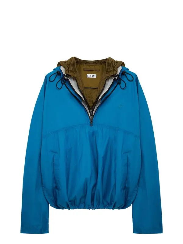 Loewe Anorak Technical Fabric Windbreaker With Embroidered Anagram Logo - Blue