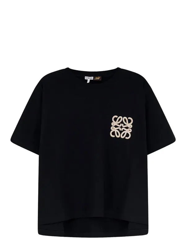 Loewe Cotton T-shirt With Embossed Anagram Logo - Black