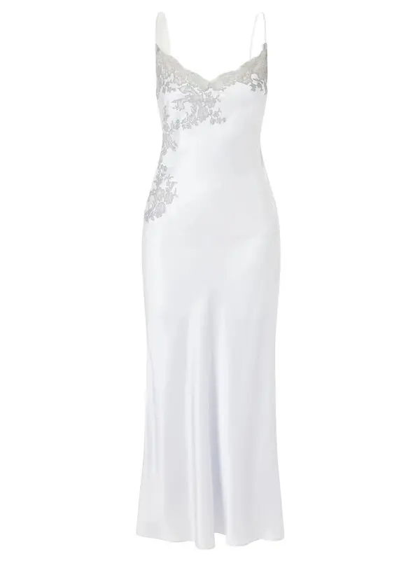 Carine Gilson Lace-embroidered Silk Midi Slip Dress - Silver