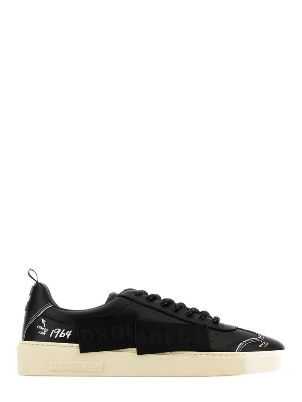 Dsquared2 Leather Rider Sneakers With Graphic Prints - Black