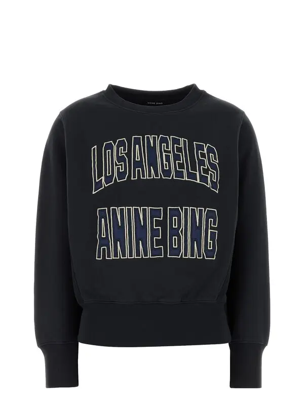 ANINE BING Embroidered Cotton Blend Sweatshirt - Blue