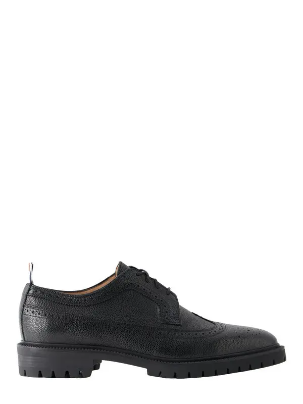 Thom Browne Longwing Pebble-grain Leather Brogues - Black