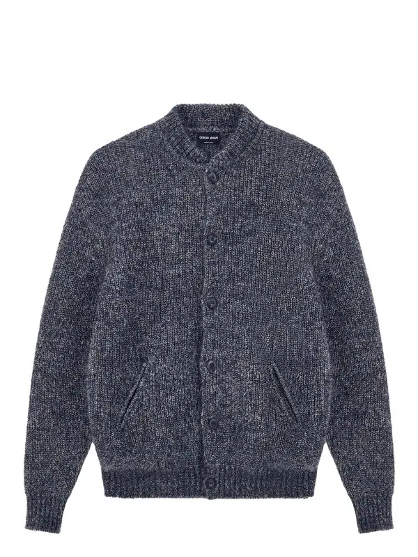 Giorgio Armani Regular Fit Mohair Wool Half-cardigan Stitch Cardigan - Blue
