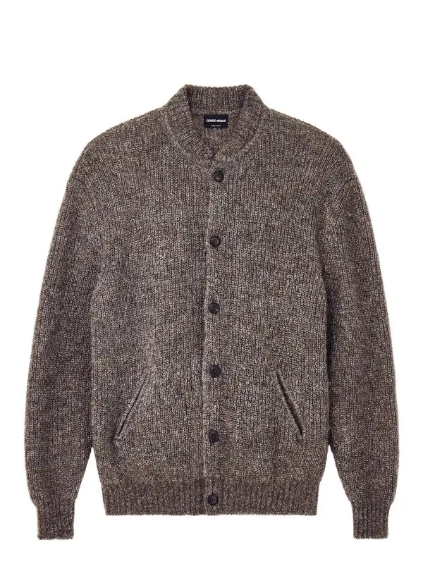 Giorgio Armani Regular Fit Mohair Wool Half-cardigan Stitch Cardigan - Brown
