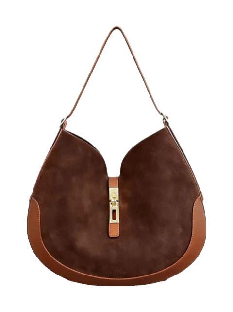 MI BOLSA LONDON Cotswolds Genuine Suede Leather Shoulder Bag - Coffee