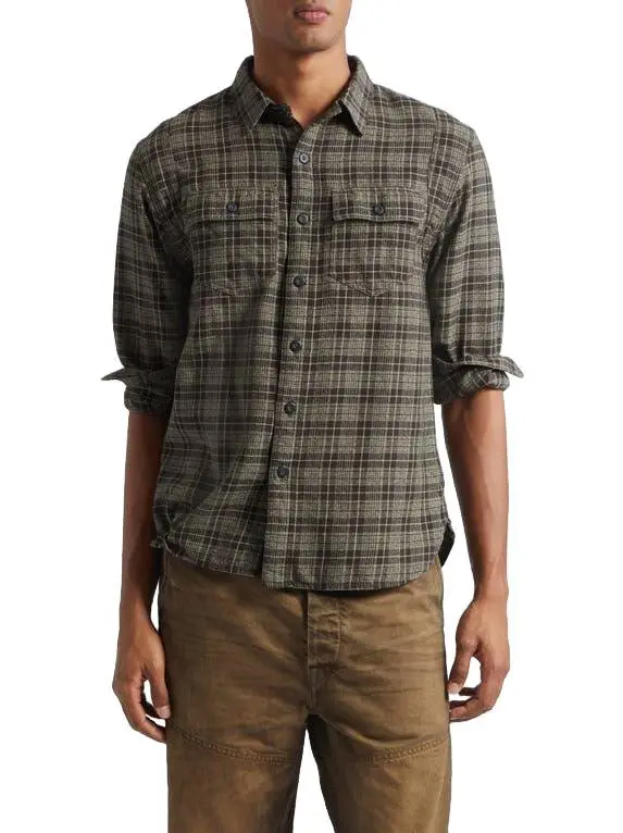 Double Rl Eaton Plaid Cotton Twill Workshirt - Rl-813 Grey/white