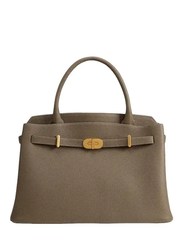 MI BOLSA LONDON Kensington Genuine Pebble Leather Top Handle Bag - Grey
