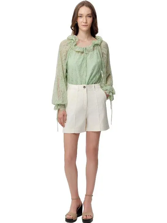 EXQUISE Denim Zip Front Pocketed Shorts - Ecru