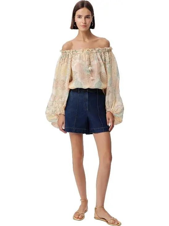 EXQUISE Denim Zip Front Pocketed Shorts - Indigo