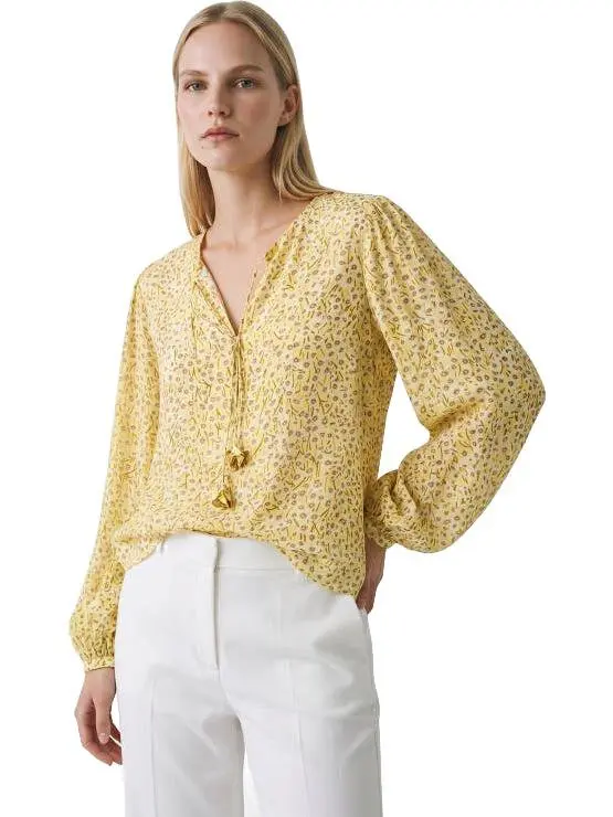 EXQUISE Florenz Crewneck Tie-front Printed Blouse - Multi Color