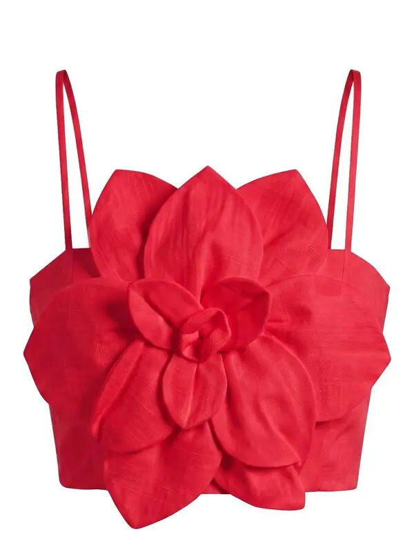 Yumi Kim Sahara Linen Top With 3d Embellishments And Open Back - Red