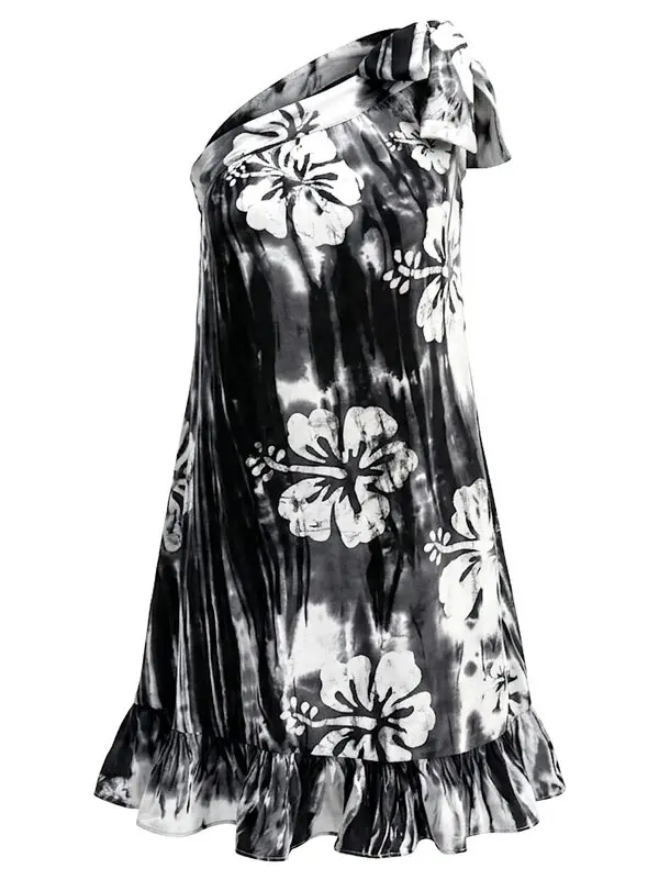 NYNY RYKE Wilma Sh One-shoulder Batik Midi Dress - Black