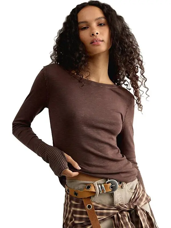 Free People We The Free Tinsley Long Sleeve Top - Deep Fudge