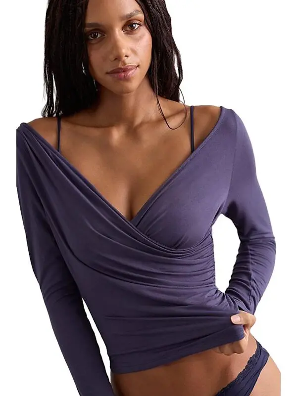 Free People Intimately Wrap Front Long Sleeve Top - Elderberry