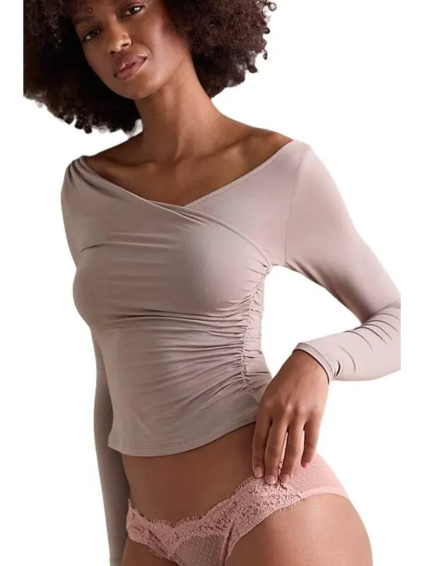 Free People Intimately Wrap Front Long Sleeve Top - Phantom