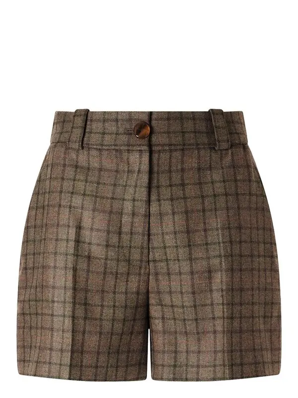 BLAZÉ MILANO Teke Checked Wool And Cashmere-blend High-waisted Shorts - Green