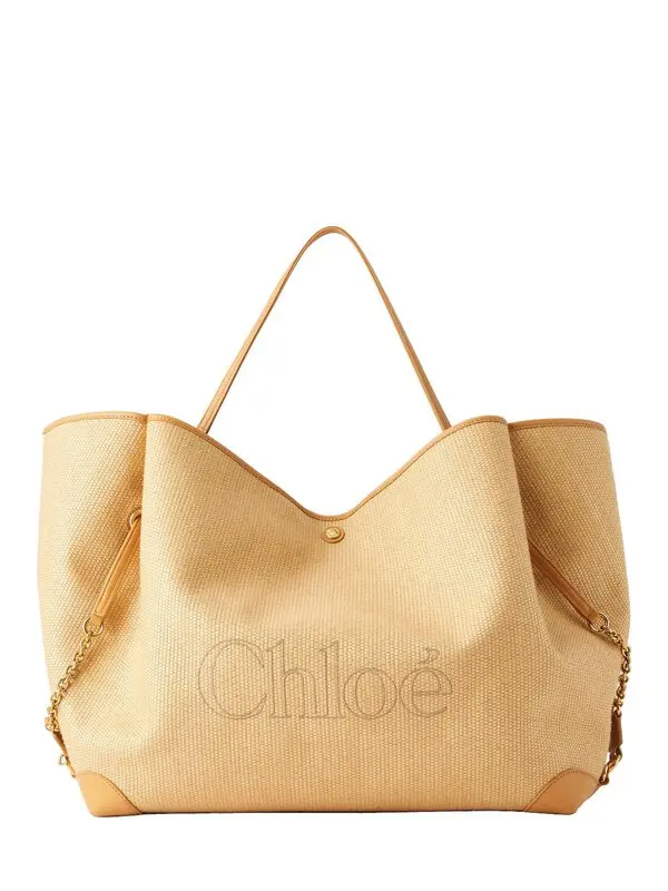 Chloé Clover Raffia-effect Tote With Leather Trims - Neutrals