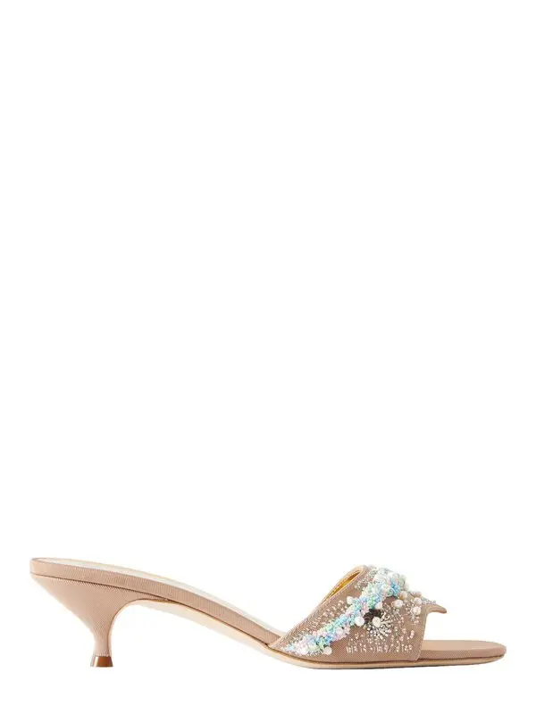Tory Burch Embellished Kitten Heel Sandals - Brown