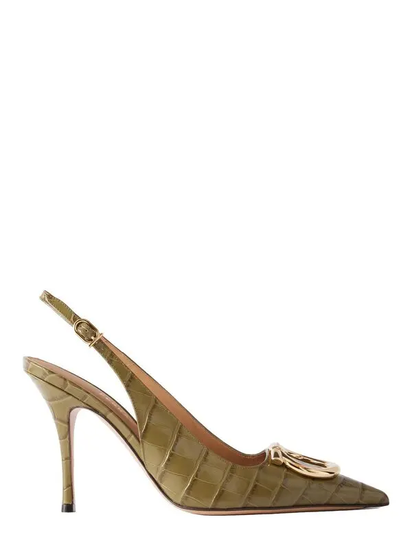 FERRAGAMO Sara 95 Croc-effect Leather Slingback Pumps - Green