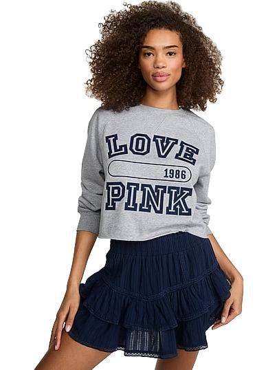 Pink Campus Fleece™ Boxy Crew Sweatshirt - Grey