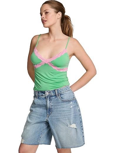 Pink Modal Lace-trim Cami - Green