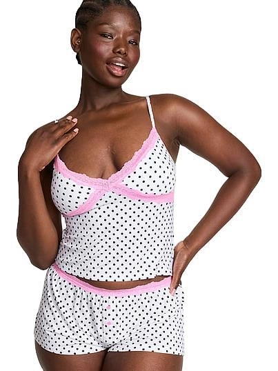 Pink Modal Lace-trim Cami - Print