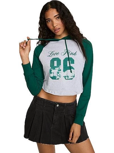 Pink Campus Cotton Raglan Hoodie - Grey