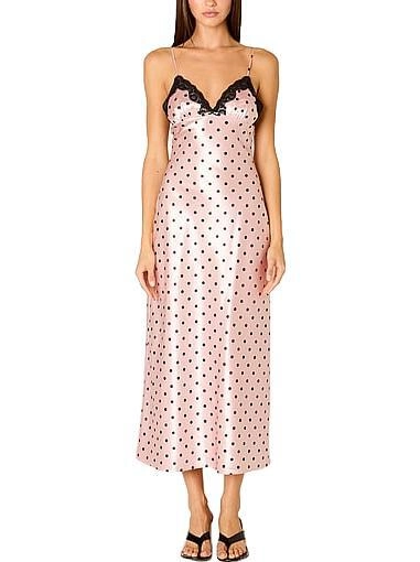 Victoria's Secret Nia Jasmine Slip Dress With Polka Dot Print And Lace Trim - Pink
