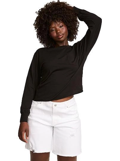 Pink Campus Cotton™ Long-sleeve Pocket Tee - Black