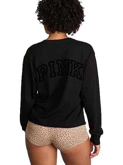 Pink Campus Cotton Long-sleeve Pocket Tee - Black