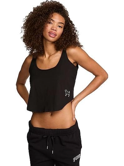 Pink Campus Cotton Swing Tank Top With Scoop Neck - Black