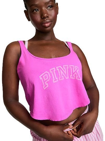 Pink Campus Cotton Swing Tank Top With Scoop Neck - Pink
