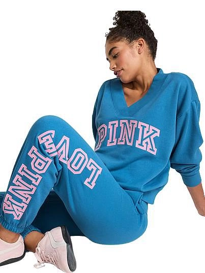 Pink Campus Fleece V-neck Sweatshirt - Blue