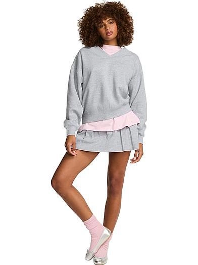 Pink Campus Fleece V-neck Sweatshirt - Grey