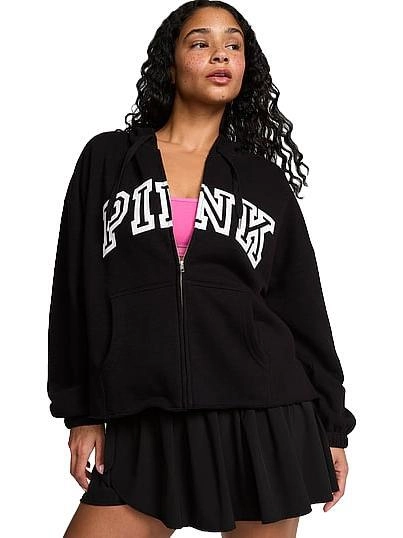 Pink Campus Cotton™ Raw-edge Full-zip Hoodie - Black