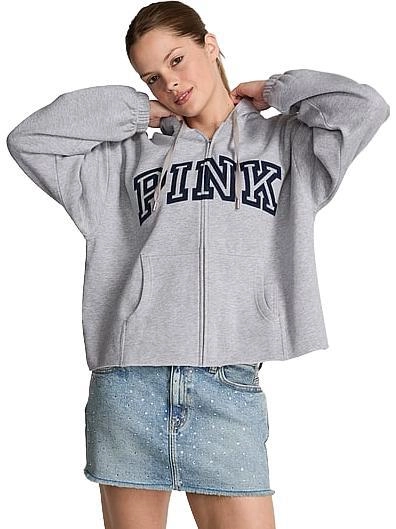 Pink Campus Cotton™ Raw-edge Full-zip Hoodie - Grey