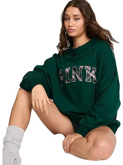 Pink Oversized Mock Neck Fleece Sweatshirt - Green