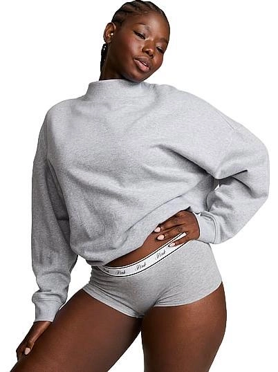 Pink Oversized Mock Neck Fleece Sweatshirt - Grey