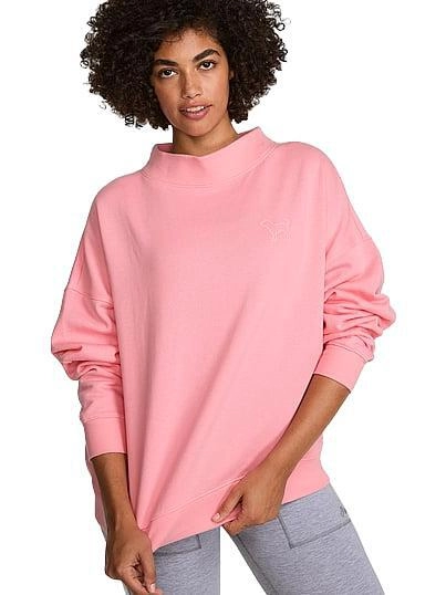 Pink Campus Fleece™ Oversized Mock-neck Sweatshirt - Pink