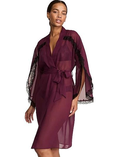 Victoria's Secret Very Sexy Chiffon Lace-trim Midi Robe - Pink