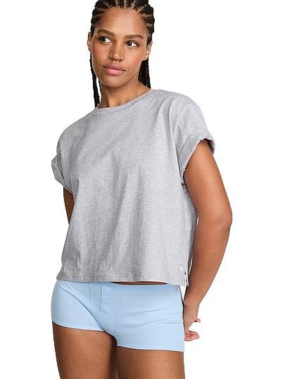 Pink Cotton Oversized Pocket Tee - Grey