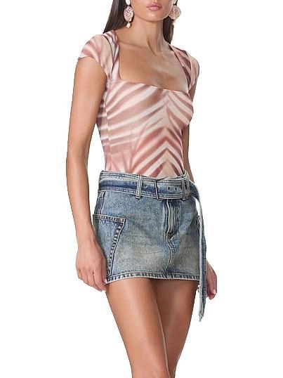 Victoria's Secret Afrm Winona Cap Sleeve Square Neck Top - Print