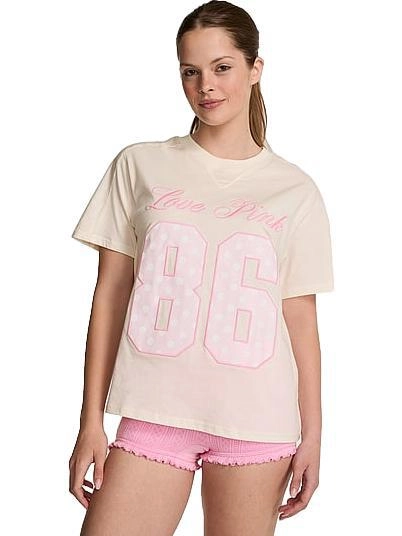Pink Campus Cotton™ V-stitch Crewneck Boxy Tee - Grey