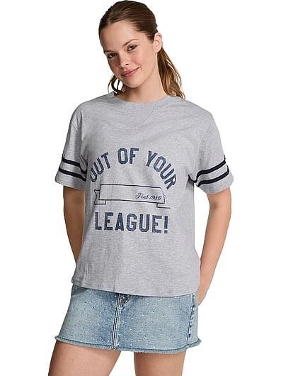 Pink Campus Cotton™ V-stitch Crewneck Boxy Tee - Grey
