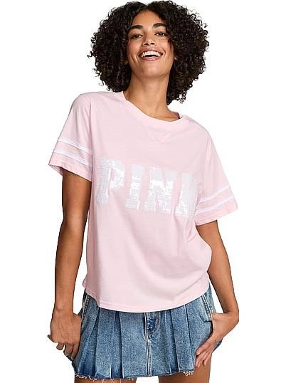 Pink Campus Cotton™ V-stitch Crewneck Boxy Tee - Pink
