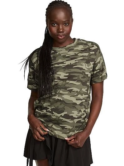 Pink Campus Cotton™ V-stitch Crewneck Boxy Tee - Print