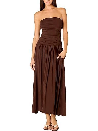 Victoria's Secret Maxi Strapless Dress With Drop Waist Skirt - Brown