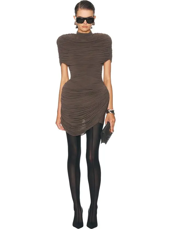 Magda Butrym Ruched Mini Dress With Padded Shoulders - Brown